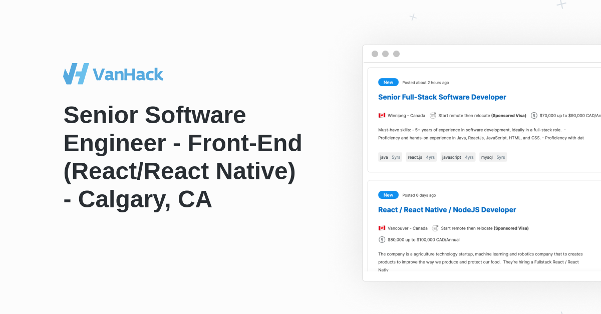 Senior Software Engineer - Front-End (React/React Native) - Calgary, CA ...